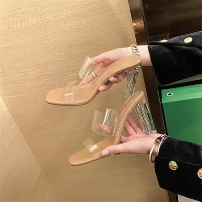 Fashion Women New Design Sexy thick heel Sandals Open Toe Female Slides Transparent Slipper summer high heels
