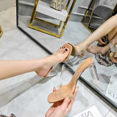 Fashion Women New Design Sexy thick heel Sandals Open Toe Female Slides Transparent Slipper summer high heels