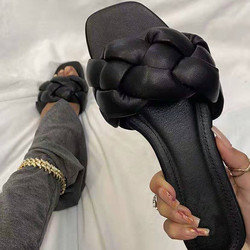 New Arrivals female solid color Wholesale Popular Unique Womens flat Sandals woven summer Slides slippers