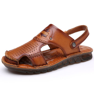 Summer new closed toe sandals mens wholesale fashion trend slippers men cowhide upper beach casual shoes