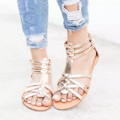 Large size beach casual shoes lady 2022 summer rubber sole slippers new Roman style sandals for women and ladies