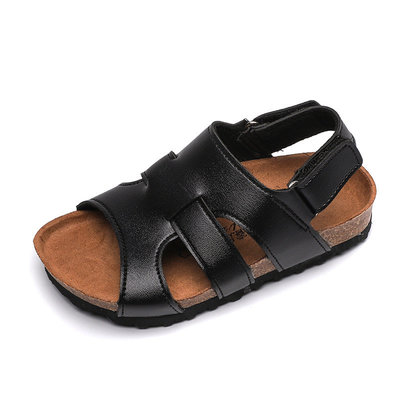 new arrival kids cork sandals pure color leather soft breathable kids beach slippers baby girl sandals