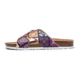 2021 new fashion women's shoes totem thick leather cork middle soles leisure breathable cross strap slippers