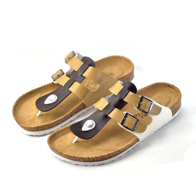 New Design Black Unisex Slides Sandals PU Leather Double Strap Flat Soft Cork Sandals slippers for men rubber