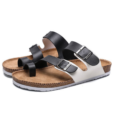 Black Antislip tpr Outsole Summer Beach Two Strap Cork Sandals Slipper for men