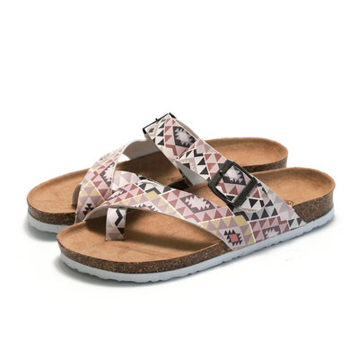 Women geometry Print rubber flat sole Sandal Summer Autumn Beach Slippers For Ladies new design cork slipper