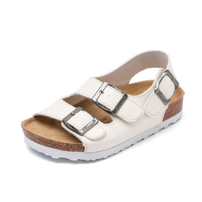 Fashion Kids Summer Beach Shoes Microfiber Leather Two Strap Soft Cork Sole