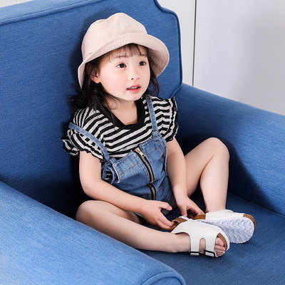 Fashion Kids Summer Beach Shoes Microfiber Leather Two Strap Soft Cork Sole