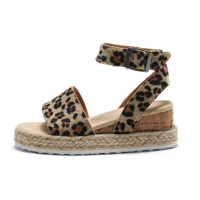 Children  Cute Breathable Beach Shoes Brown Leopard Pattern Thick Sole   Beach Shoes
