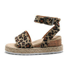 Children  Cute Breathable Beach Shoes Brown Leopard Pattern Thick Sole   Beach Shoes