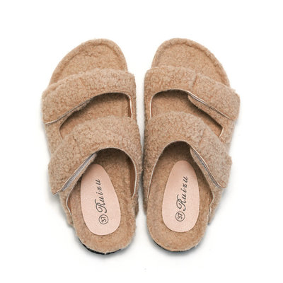 New arrival summer ladies winter home shoes faux fur slides women fluffy bedroom slippers women solid color sandals
