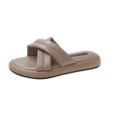 Korean version 2022 summer fashion cross sandals fairy style casual flat heels for women slippers outside home slippers indoor
