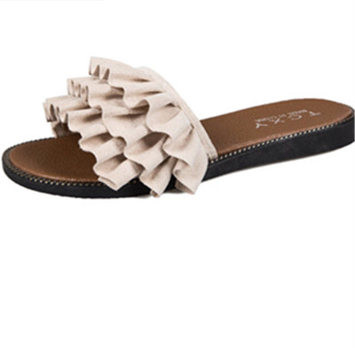 Simple Round Head  Beach Shoes Solid Color Lace Women Flat  Beach Shoes
