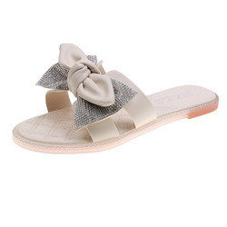 Sandals for women and ladies hot sale new summer custom rhinestone fashion bowknot upper non-slip sole slippers