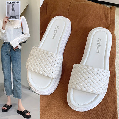 Flat Bottom Summer Beach Shoes Woven Upper Solid Color Soft