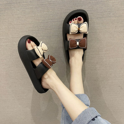 Bowknot Upper Beach Shoes Women  Thick Bottom Non Slip  Beach Shoes