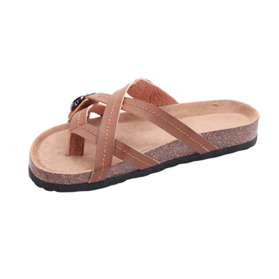 Fashion women leather shoes ladies faux suede sandals soft wood soles slippers rubber slide sandals