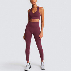 Hot selling seamless yoga clothing set lift hip running fitness backless sports bra high waist pants tight women sportswear