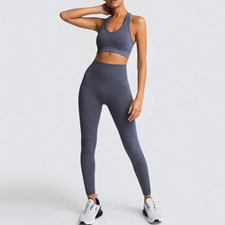 Hot selling seamless yoga clothing set lift hip running fitness backless sports bra high waist pants tight women sportswear