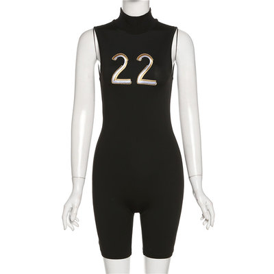 Summer women sportswear new fashion embroidered tight sleeveless yoga clothing high waist pants casual sports lady jumpsuit