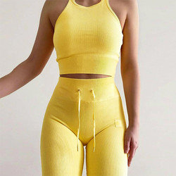 2021 summer new thread breathable women's solid color sportswear high waist yoga set two pieces tight sport suit ems
