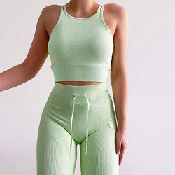 2021 summer new thread breathable women's solid color sportswear high waist yoga set two pieces tight sport suit ems