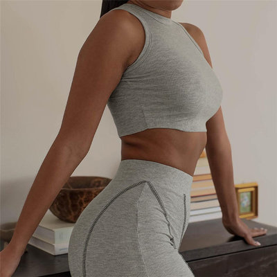 Summer simple women solid color slim sleeveless fitness yoga set high waist lift hip tight shorts running sportswear