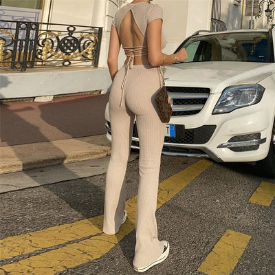 High Quality New sexy backless bind Fitness Activewear Sets Women Running Workout high waist trouser Sports Yoga Suit