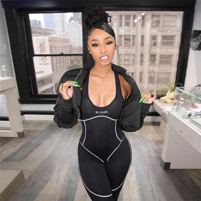 2022 spring new women letter print sexy running backless yoga set high waist tight sports fitness jumpsuit