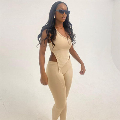 Spring women fitness yoga clothing new fashion irregular sloping shoulder slim top high waist casual trousers suit