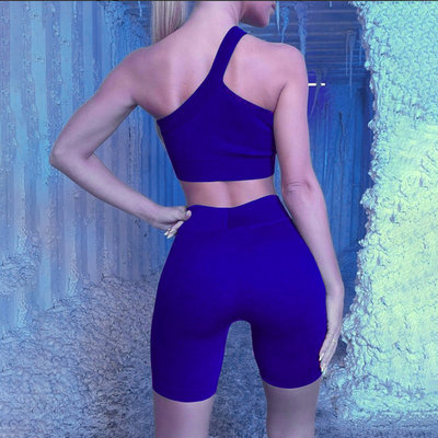 Spring and Summer women fashion sloping shoulder sleeveless fitness sportswear high waist peach hip shorts yoga set