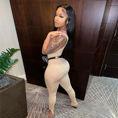 2022 Summer New Women Sleeveless Low Cut yoga jumpsuit Solid Color Slim High Waist Sports One Piece Pants