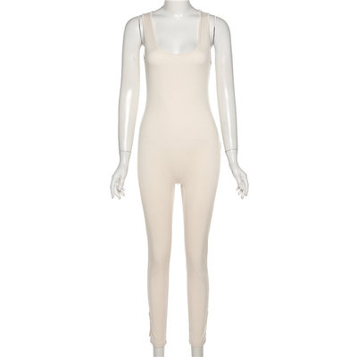 2022 Summer New Women Sleeveless Low Cut yoga jumpsuit Solid Color Slim High Waist Sports One Piece Pants