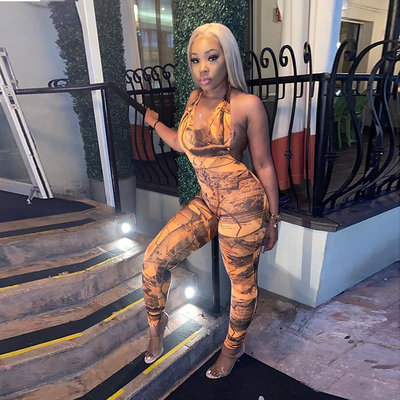 2021 new arrivals spring Fashion Women Sleeveless print Custom Jumpsuit ladies one piece yoga set long sportswear