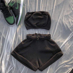hot sales ladies Solid Color Two Pieces Strapless Short sports Set lace-up yoga Set Women fitness Clothing Summer Sportswear
