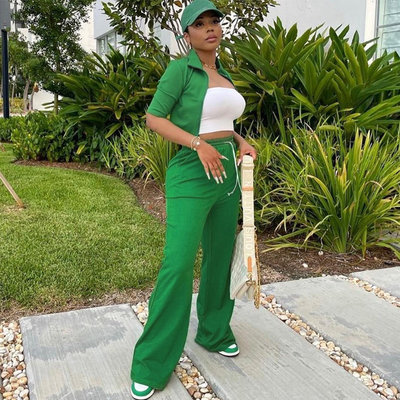 Wholesale Custom Women Fashion Yoga Set Cardigan Zipper Short Sleeve Top Slim Straight Pants Suit Ladies Outdoor Sportswear