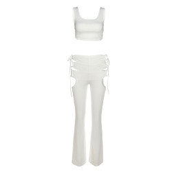 Wholesale Custom Women Hollow Out Bandage Set High Waist Tight Pants Casual Sports Suit Ladies Workout Sportswear