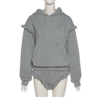 Wholesale Custom Women Hip Wrap Shorts Long Sleeve hoodie coat Casual sports Suit Ladies Workout Sportswear hoodie set