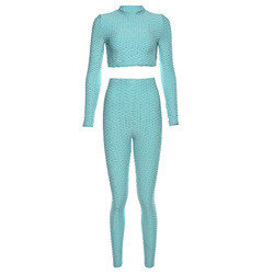 Women Slimming Polyester Long Sleeve crop tops And Breathable yoga Pants two pieces sports Suit Gym wear ladies Sportswear