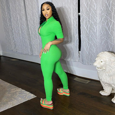 Womens Full Sleeve solid color Jumpsuit Fitness Bodycon Tracksuit One Piece Yoga set sportswear front Zipper Workout clothing