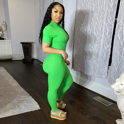 Womens Full Sleeve solid color Jumpsuit Fitness Bodycon Tracksuit One Piece Yoga set sportswear front Zipper Workout clothing