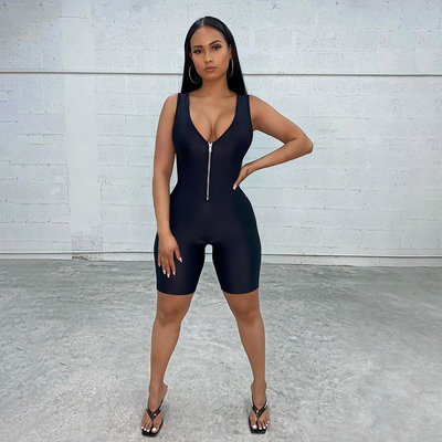 Top ranking suppliers Latest Design Sleeveless Women pure color Jumpsuit  Hot Pants Bodycon Jumpsuit
