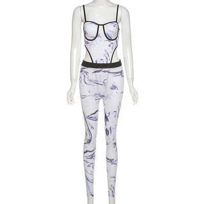 Sleeveless Backless Ladies Sports Outfit Printed Slim Casual Breathable