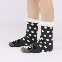 Women Winter sherpa Lining Knit Animal Socks Fuzzy Cozy Slipper Socks ladies medium length floor non skid socks