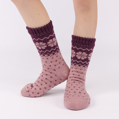 Wholesale Winter Thick Warm Middle length slipper Socks For Women  knitting cute petal Pattern Home Floor Socks