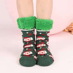 women breathable anti-slip socks polyester green socks with father christmas pattern thick christmas stocking