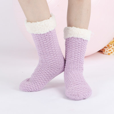 new arrival women winter new solid color anti skid socks knitted polyester socks with numerous colors designer socks