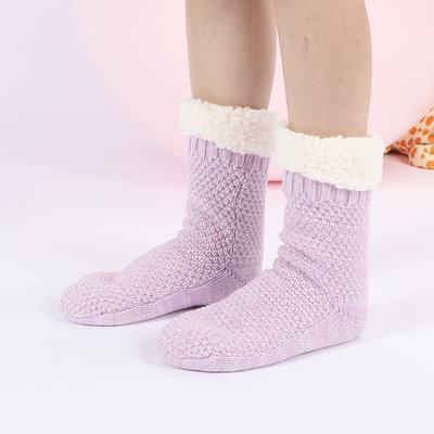 hot sales Winter Fur  Knit Anti Slip Grippers Slipper Sock Ladies House solid color floor sock Carpet Socks