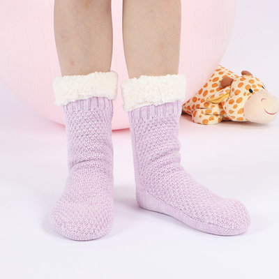 hot sales Winter Fur  Knit Anti Slip Grippers Slipper Sock Ladies House solid color floor sock Carpet Socks