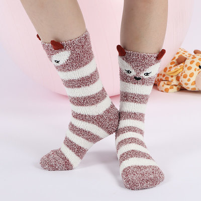 women animal knitted socks with stripe pattern winter home indoor slipper socks cute cozy non skid designer socks